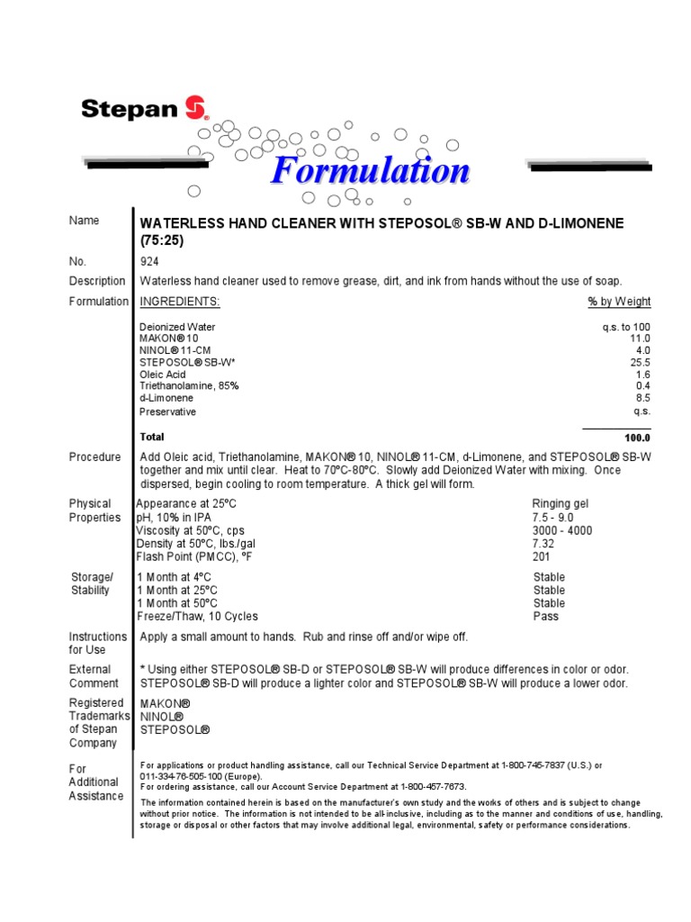 Stepan Formulation 924 | PDF | Pharmaceutical Formulation | Civil Law ...