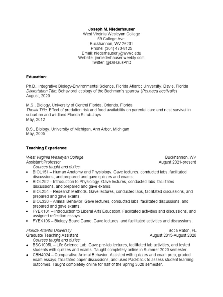 CV Niederhauser Website | PDF | Ornithology | Birds