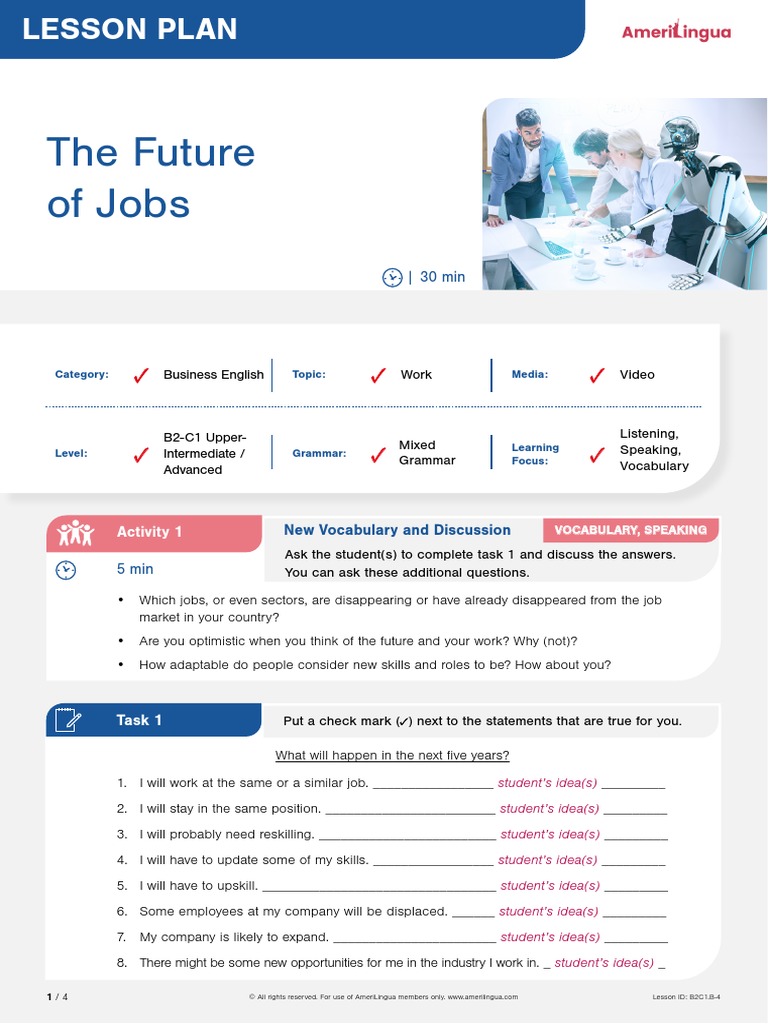 B2C1.B-4 Lesson Plan The Future of Jobs | Download Free PDF | Lesson ...