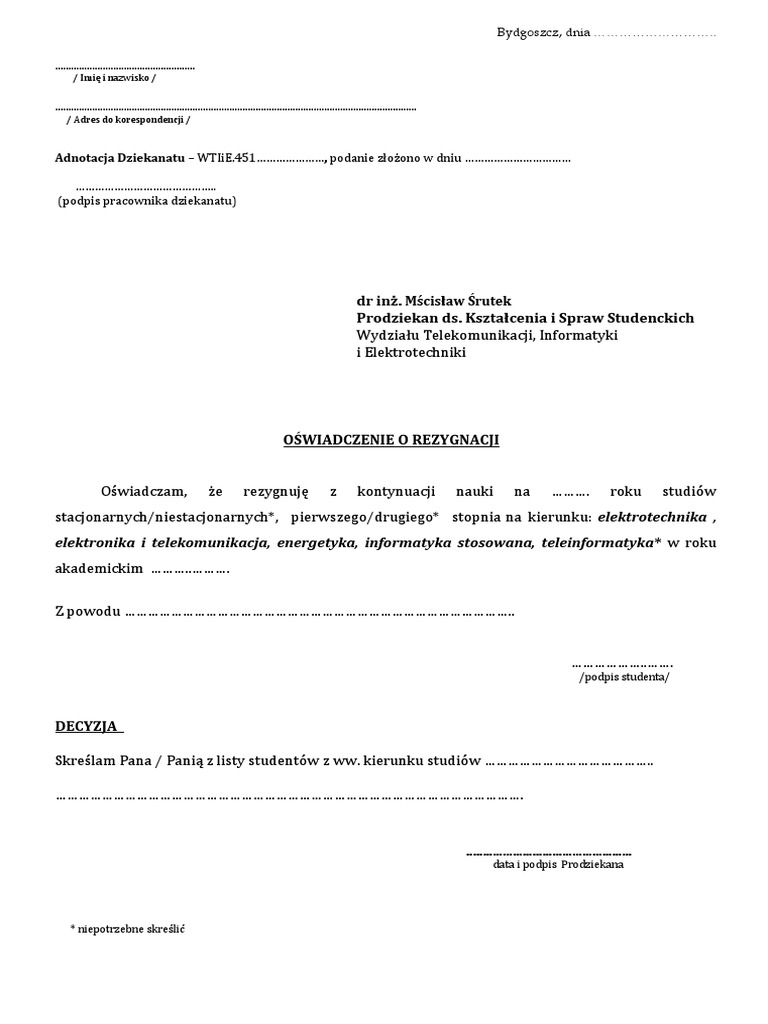 Podanie o Rezygnacje | PDF