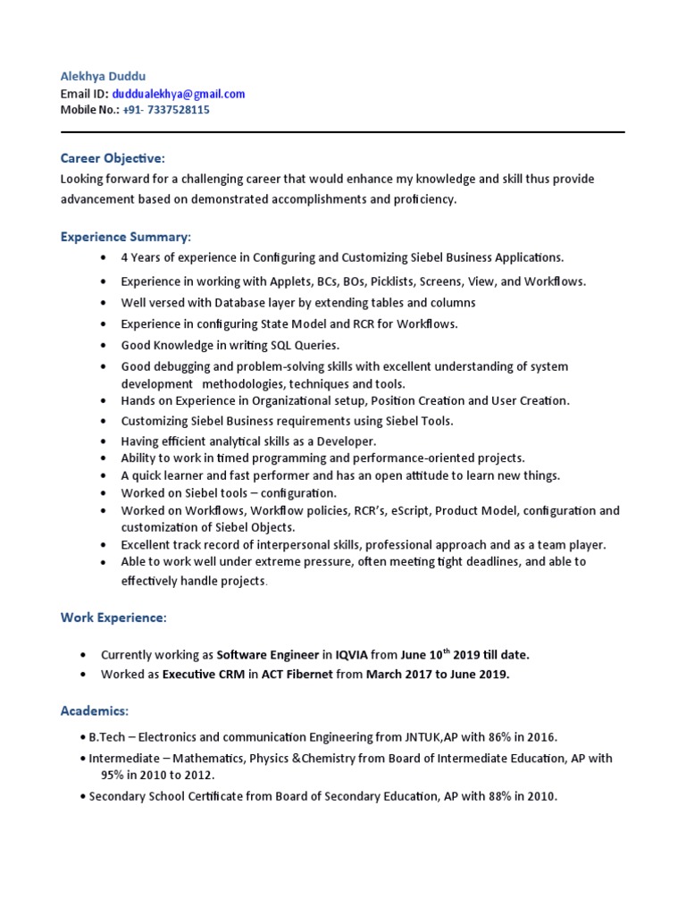 Alekhya 4years Resume | PDF | Computing | Information Technology Management
