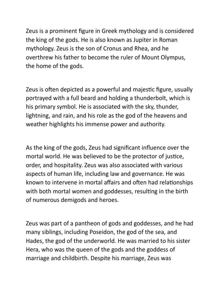 Zeus: King of the Greek Gods | PDF | History
