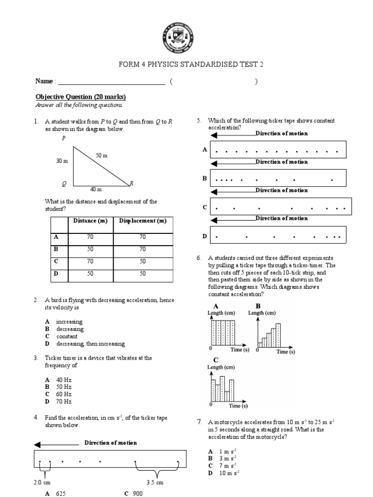 Form 4 Physics Standard Is Ed Test 2 2011 | PDF | Acceleration | Force