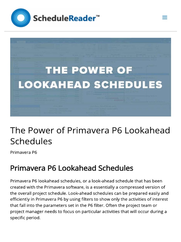 The Power of Primavera P6 Lookahead Schedules 1683130093 | PDF