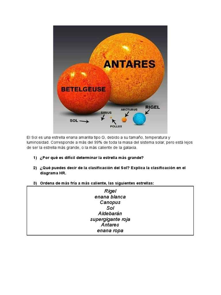 Comparativa del Sol y Antares | PDF | Estrellas | Dom
