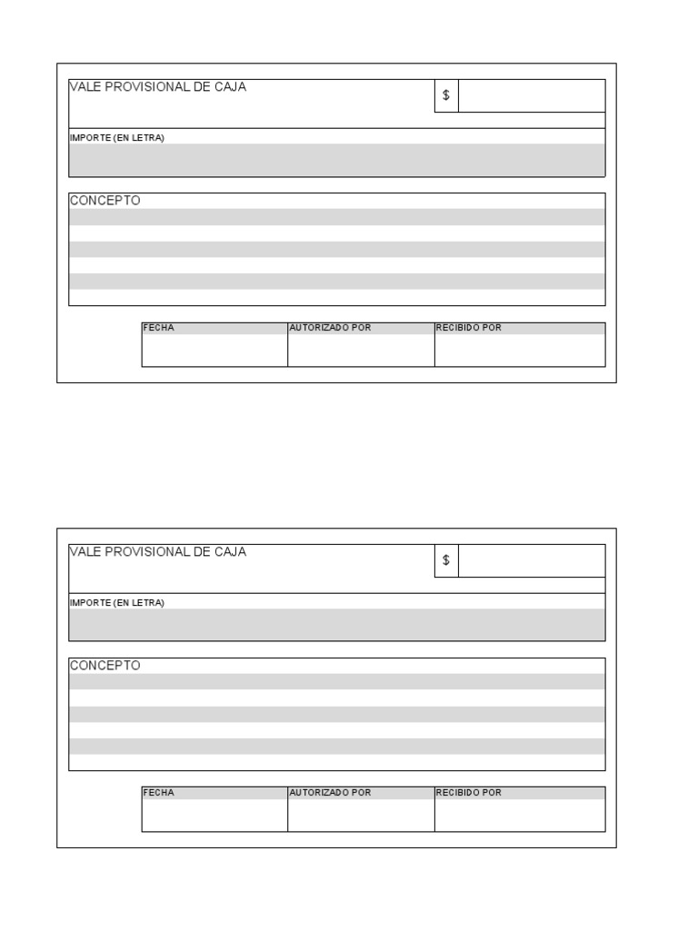 Formato Vale Prov. Caja | PDF