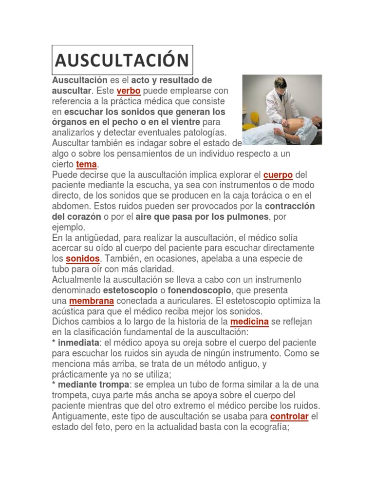AUSCULTACIÓN | PDF | Sonido | Especialidades Medicas