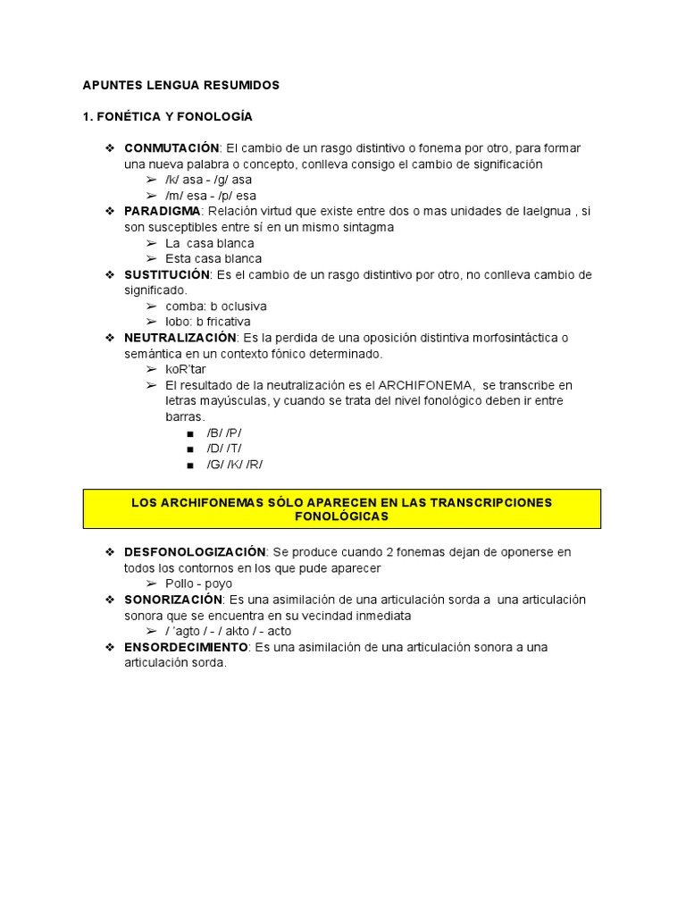 Apuntes Lengua Resumidos | PDF | Palabra | Fonología