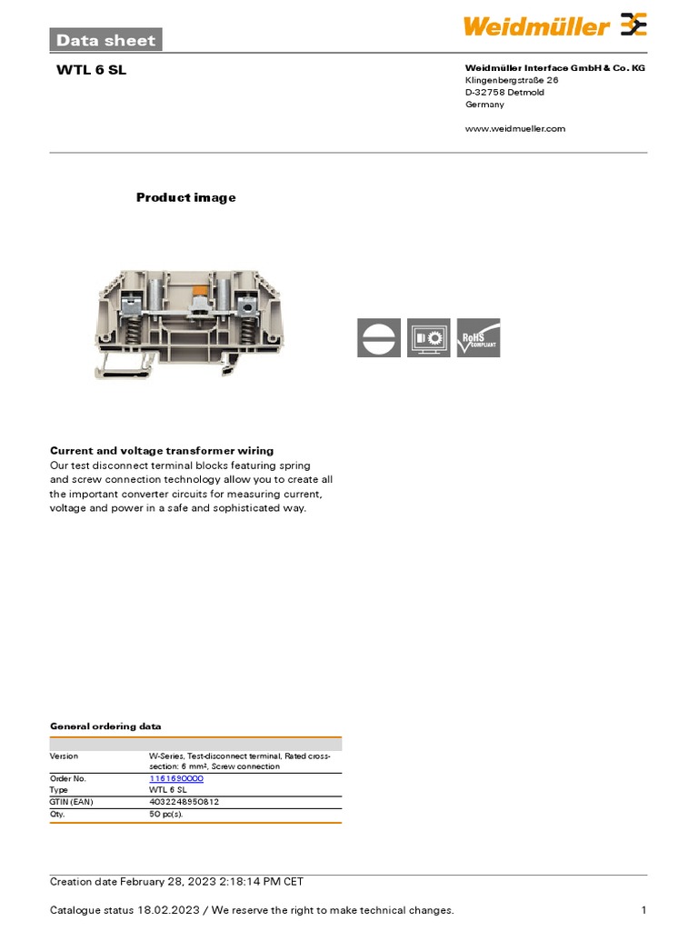 Weidmuller Wtl 6 Sl New Pdf Electrical Connector Electrical