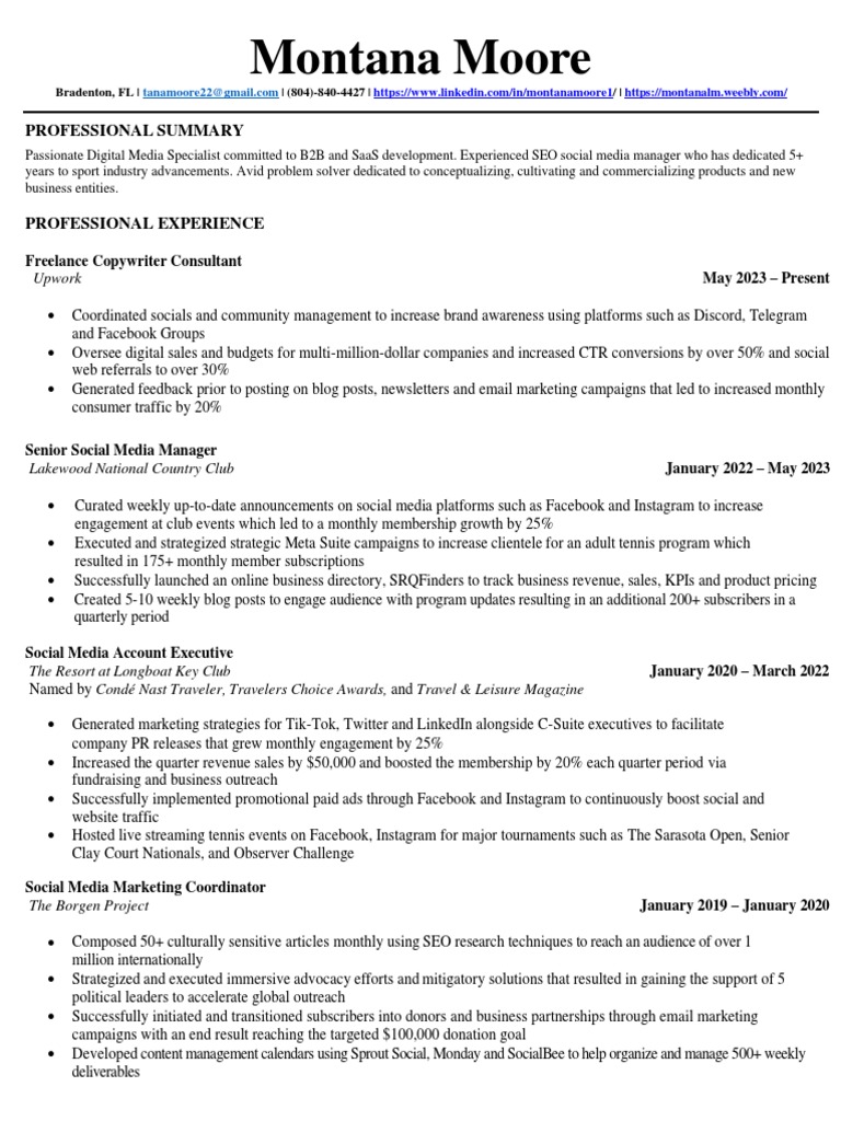 Montana Moore - Current Resume 2023 | PDF | Social Media | Popular Culture & Media Studies