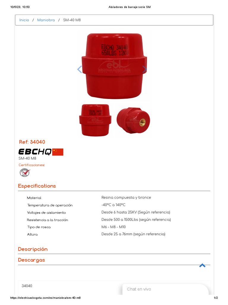 Aisladores SM-40 M8: Especificaciones y Certificaciones | PDF | Informática