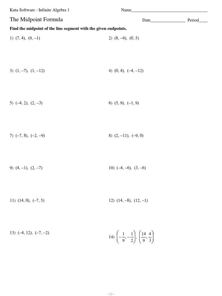Midpoint Formula Practice Worksheet | PDF | Geometry | Elementary ...