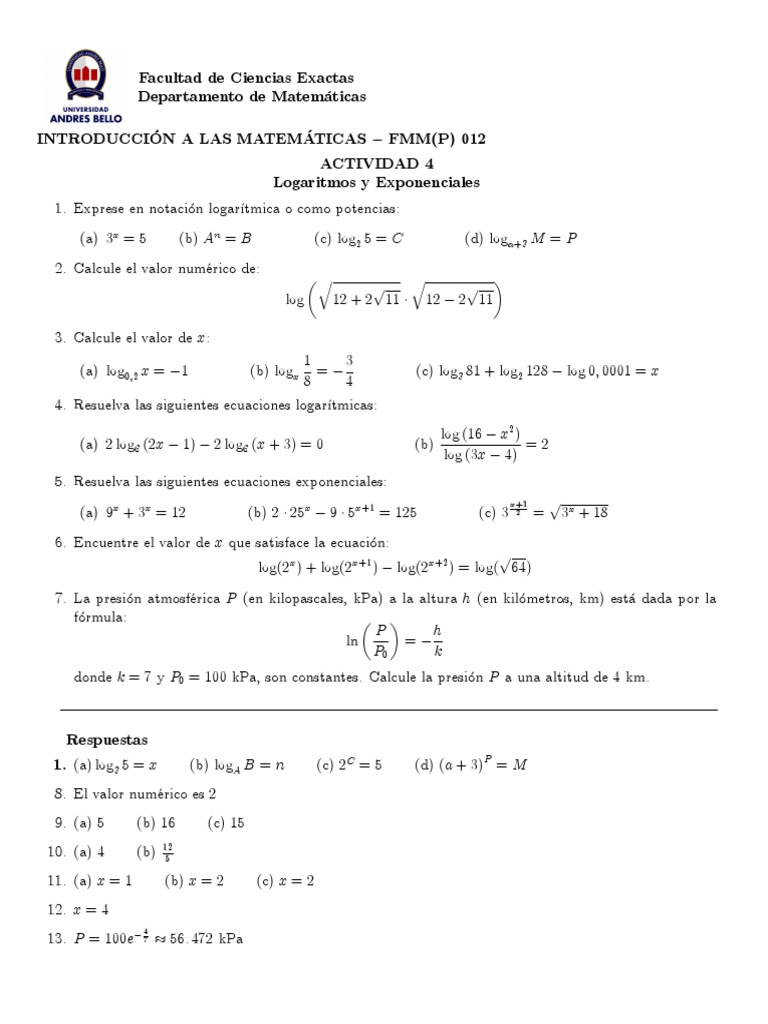 Actividad 4 Logarítmo y Exponencial | PDF | Logaritmo | Pascal (Unidad)