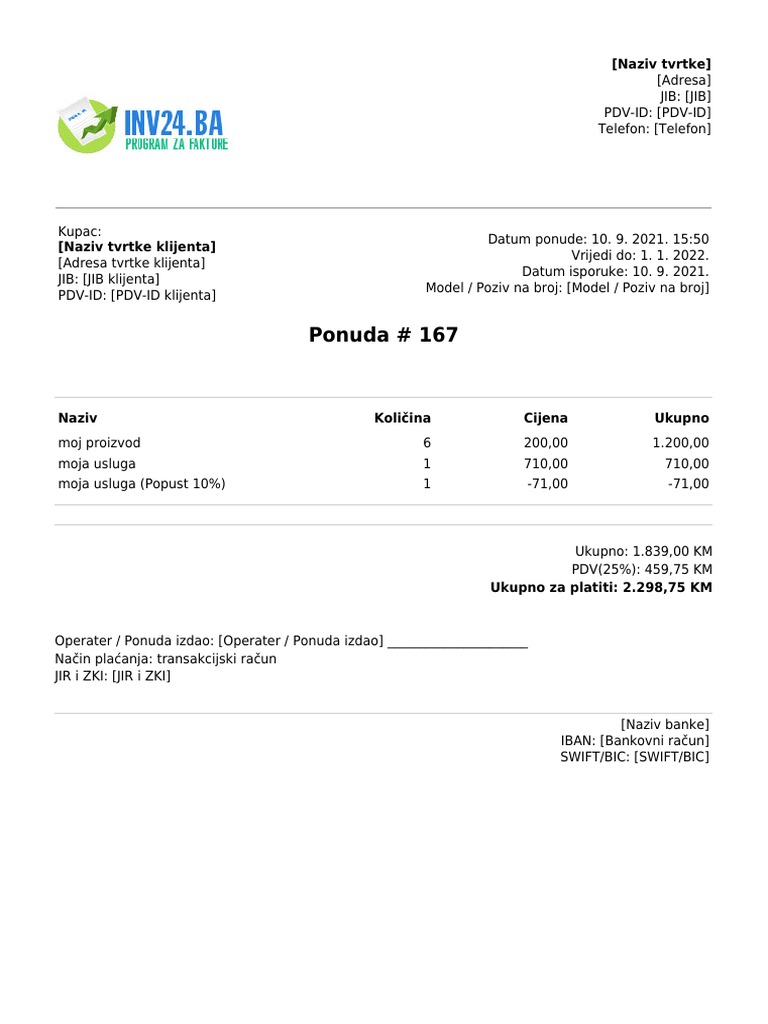 Ponuda Primjer Bih | PDF