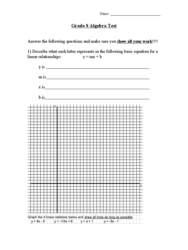 Grade 8 Algebra Real Test | PDF | Language Arts & Discipline | Teaching ...