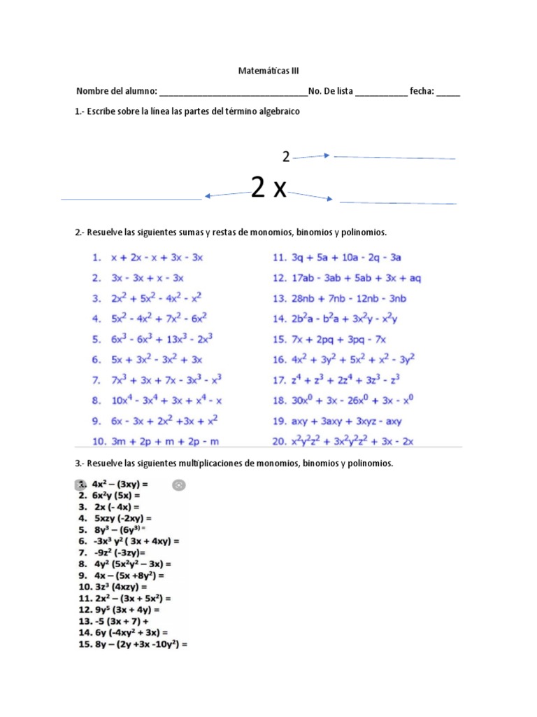 Exa. Mate. Tercero 1er. Trimestre 22-23 | PDF | Factorización | Matemáticas De La Computación