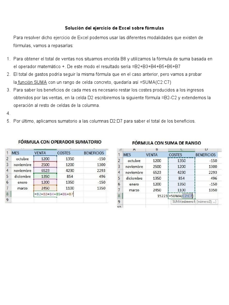 Solución del ejercicio de Excel sobre fórmulas | PDF