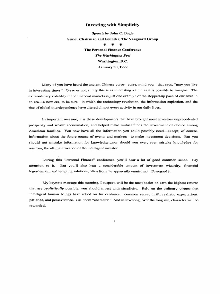 Investing With Simplicity 1-30-99 | PDF | Investment Fund | Investing