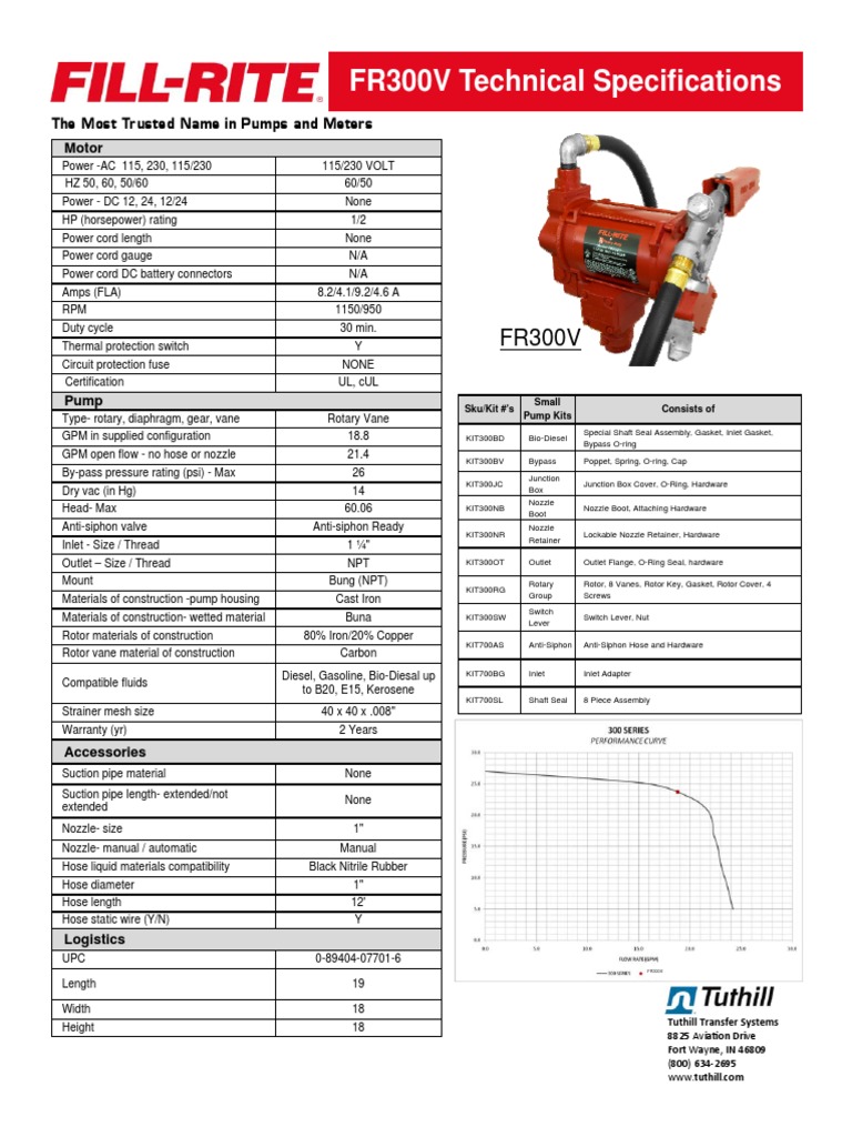 FR300V Pump Technical Specifications | PDF | Pump | Turbine