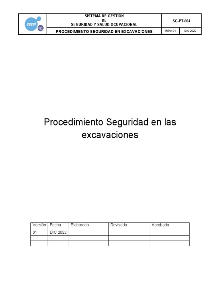 SG-PT-004 FORMATO Procedimiento de Seguridad en Excavaciones ...