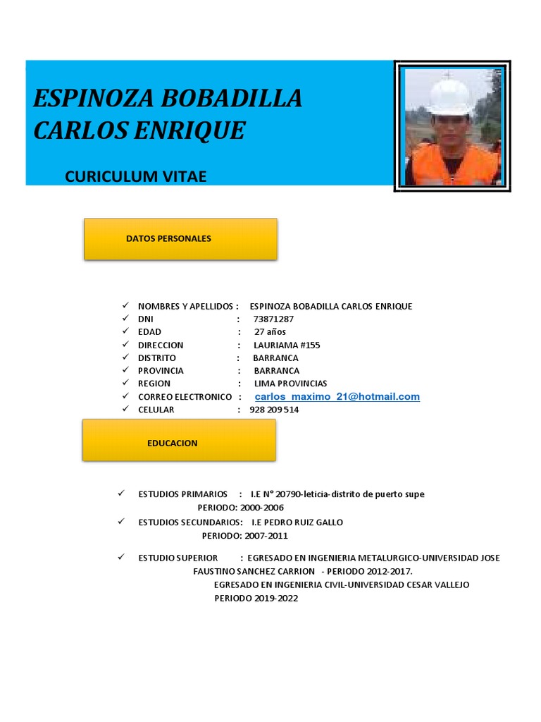 CARLOS ESPINOZA BOBADILLA - CV 2023 | PDF | Business