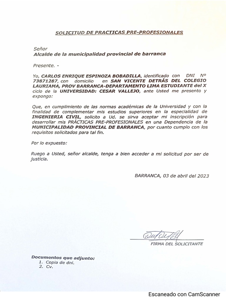 Solicitud de Practicas | PDF