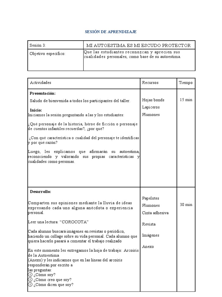 Sesión Mi Autoestima Es Mi Escudo Protector | Descargar gratis PDF ...