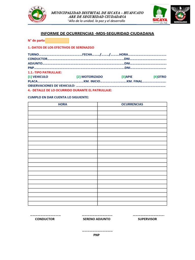 Informe de Ocurrencias | PDF