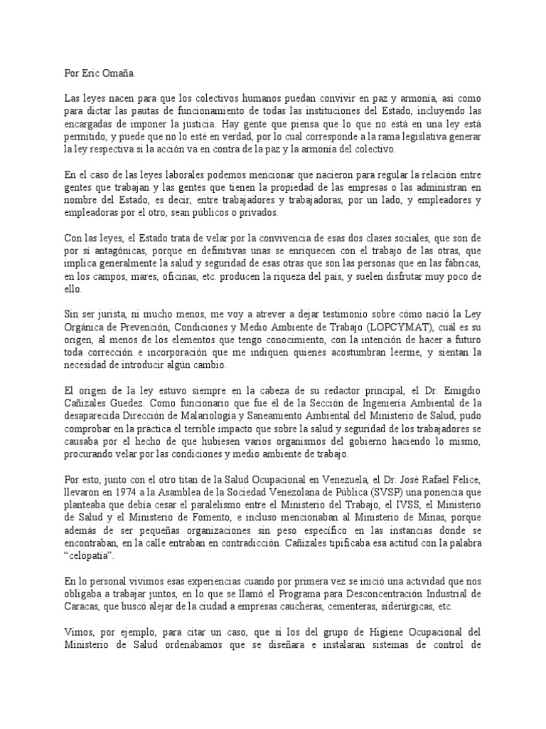 La pequeña historia de la LOPCYMAT Por Eric Omaña | PDF | Venezuela ...