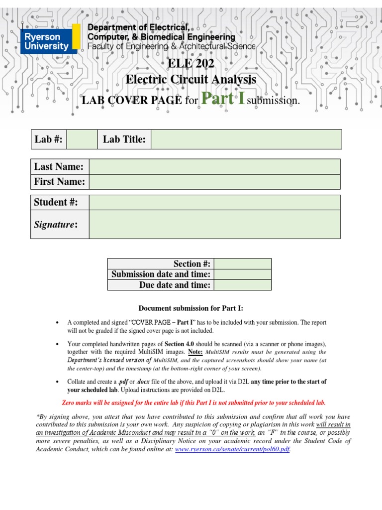ELE202 - Lab Cover Page - PART I (Pre-Lab) | PDF
