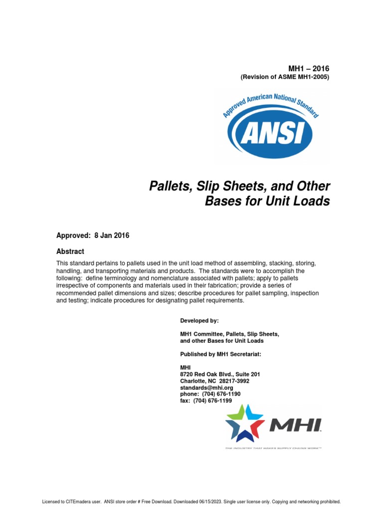 Ansi MH1-2016 | PDF | Pallet | Standardization
