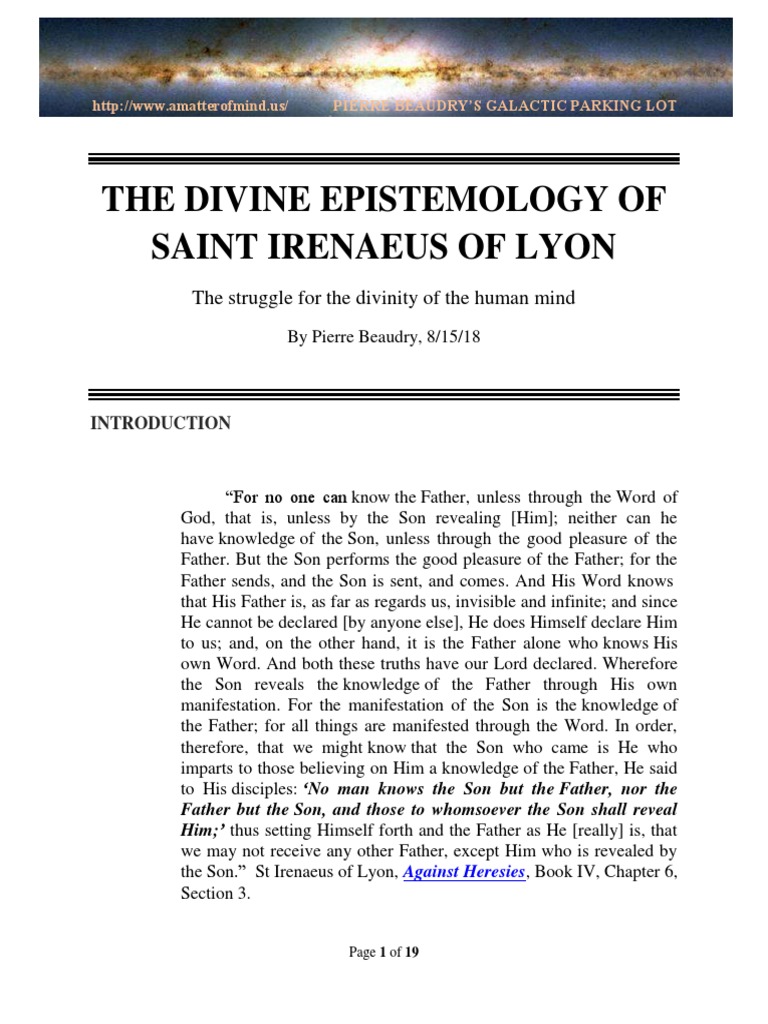 The Divine Epistemology of Saint Irenaeus of Lyon | PDF | God The ...
