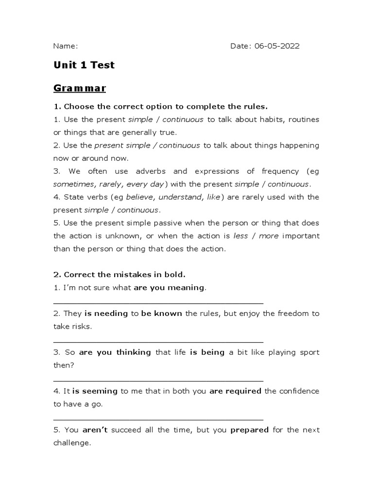 B1+ Unit 1 Test | PDF