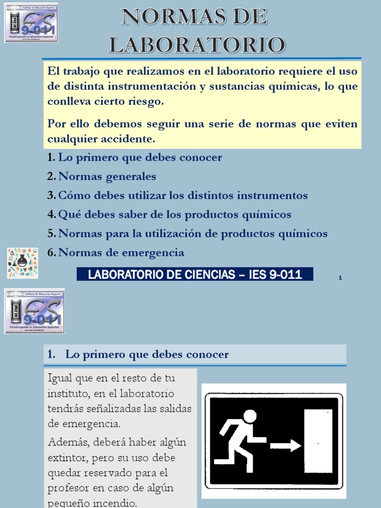 Normas de Seguridad en El Laboratorio - IES9-011 | PDF | Laboratorios ...