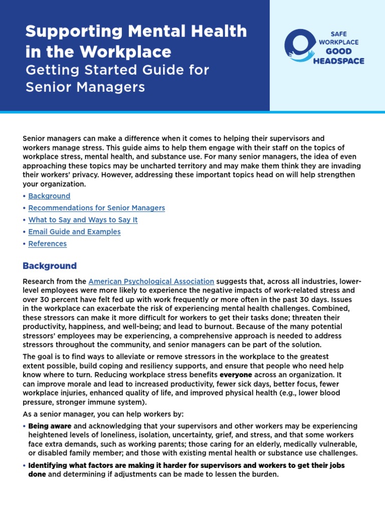 Getting Started-Senior Manager | PDF | Occupational Stress | Stress ... Getting Started-Senior Manager | PDF | Occupational Stress | Stress ...