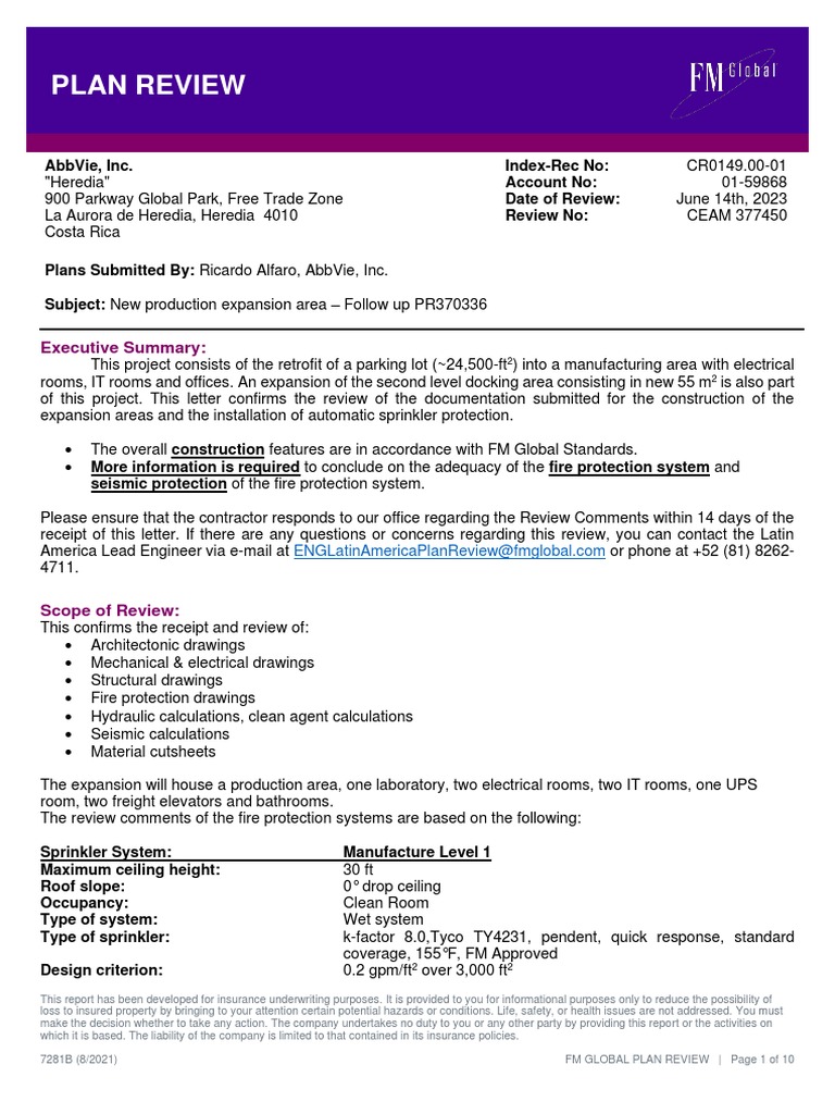 Plan Rev Construction and Fire Protection PR377450 Follow Up PR370336 | PDF | Fire Sprinkler ...