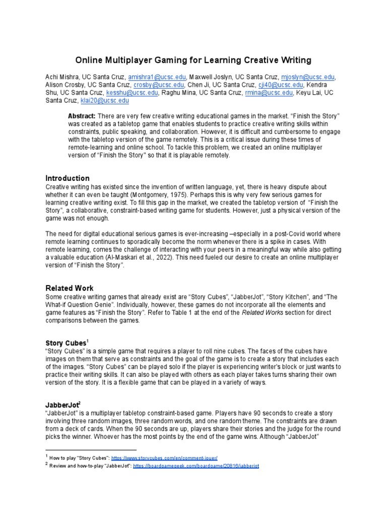 Online Multiplayer Gaming For Learning Creative Writing | Download Free ...