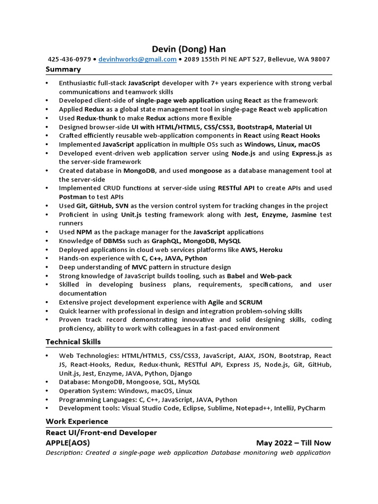 Resume DevinHan (2023 | Download grátis PDF | Java Script | Dynamic Web ... Resume DevinHan (2023 | Download grátis PDF | Java Script | Dynamic Web ...