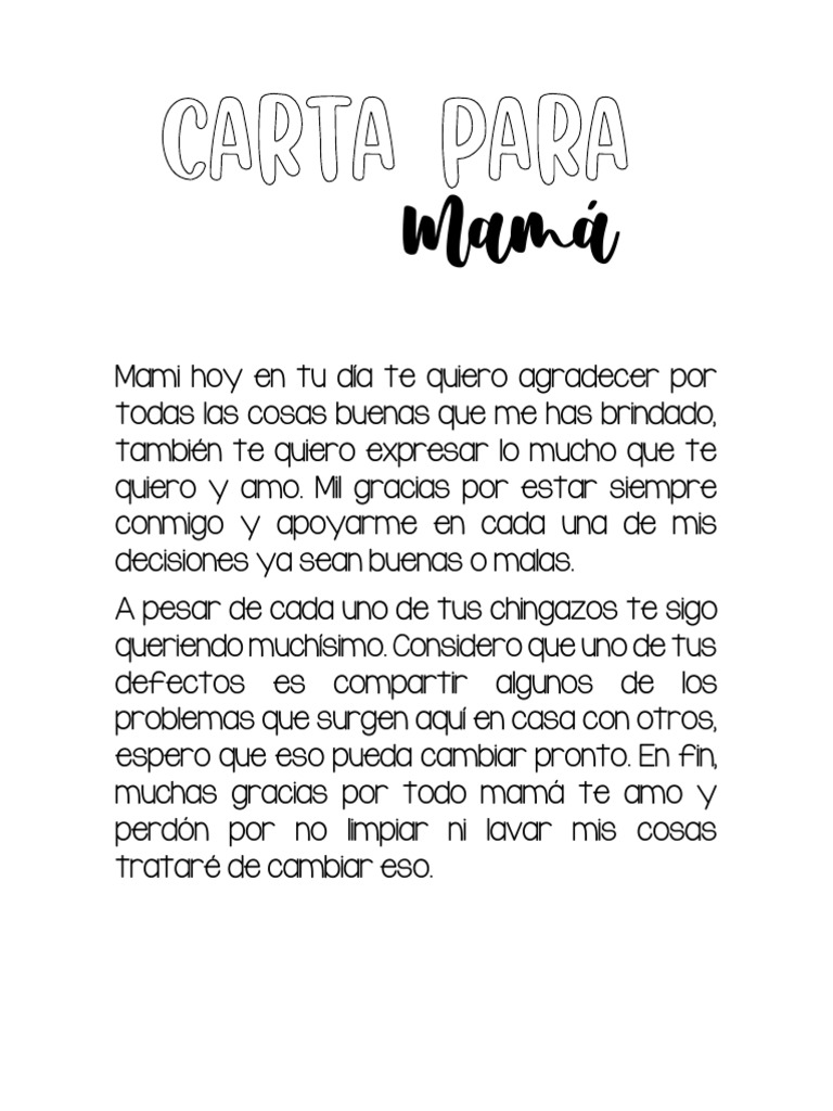 Carta de agradecimiento a mamá | PDF | Relaciones personales, crianza y ...