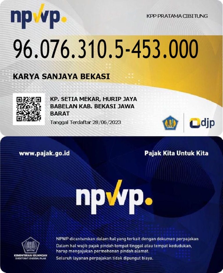 KARYA SANJAYA BEKASI PT NPWP | PDF
