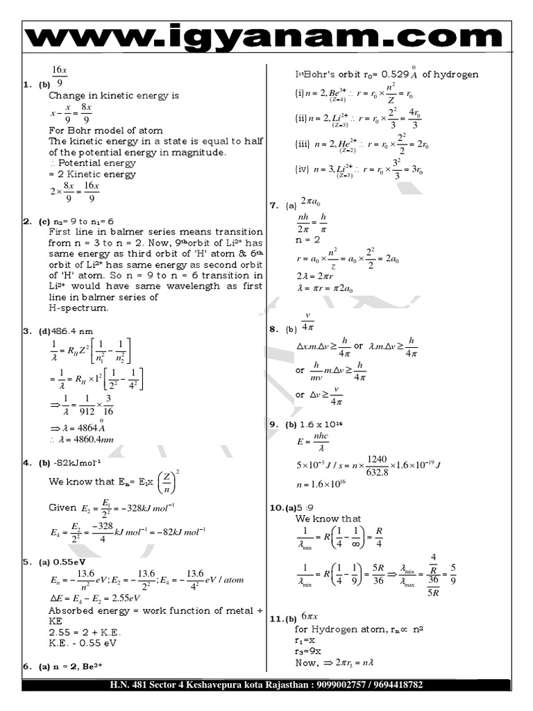 TEST 1 - Atomic Structure (Answer) | PDF | Atomic Orbital | Chemistry