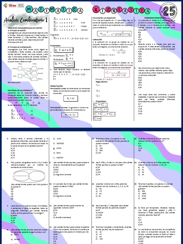 MAT RECREATIVA 4°_N25_analisis combinatorio | PDF | Combinatoria | Permutación