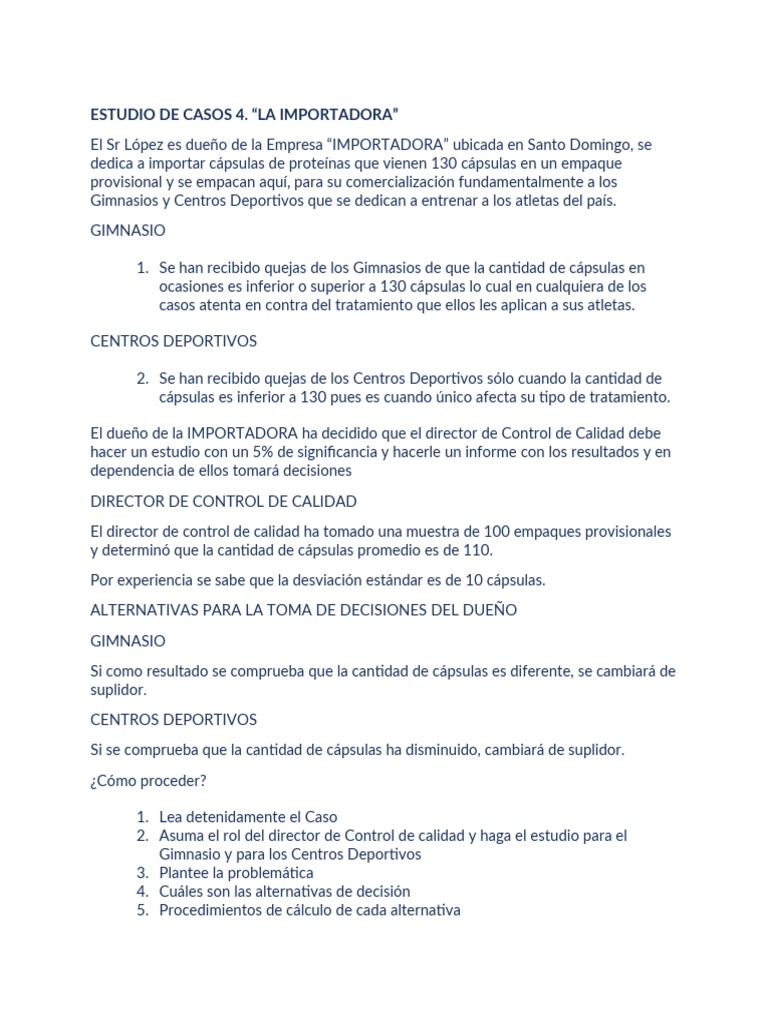 Control de Calidad en "La Importadora" | PDF