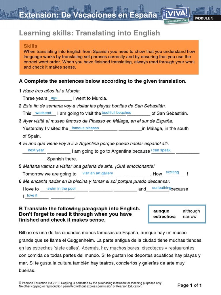 Y8 Spanish - de Vacaciones Using Three Tenses HW | PDF
