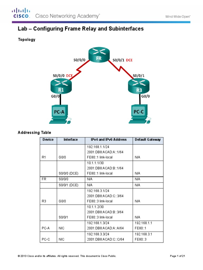 4227 Lab Configuring Frame Relay And Subinterfaces Pdf Pdf Router Computing Ip Address