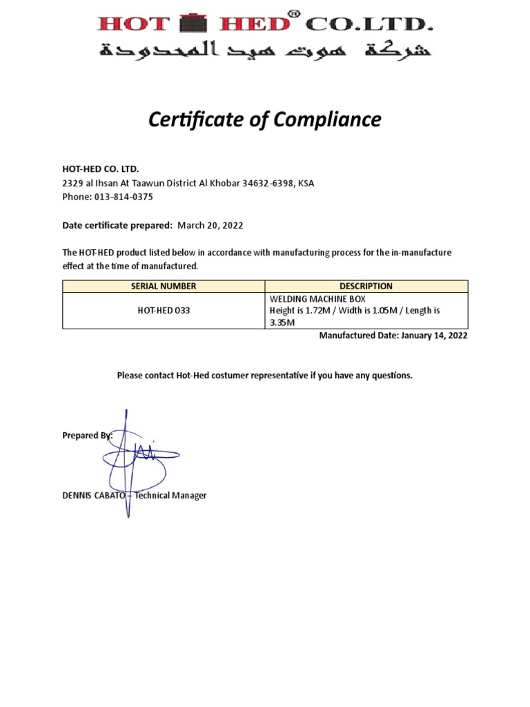 Certificate of Compliance - WMB - 33 | PDF