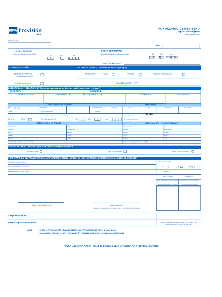 Formulario-Nua De-Afp-S-Bolivia | PDF | Gobierno y personalidad