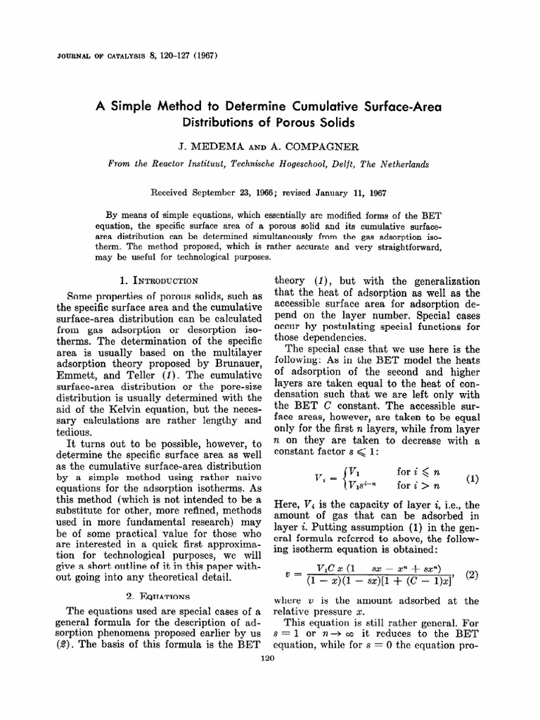 A Simple Method To Determine Cumulative Surface-Area Distributions of Porous Solids | PDF ...