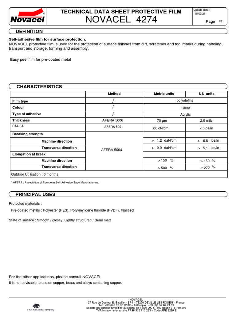 Novacel 4274 TDS | PDF | Waste | Materials