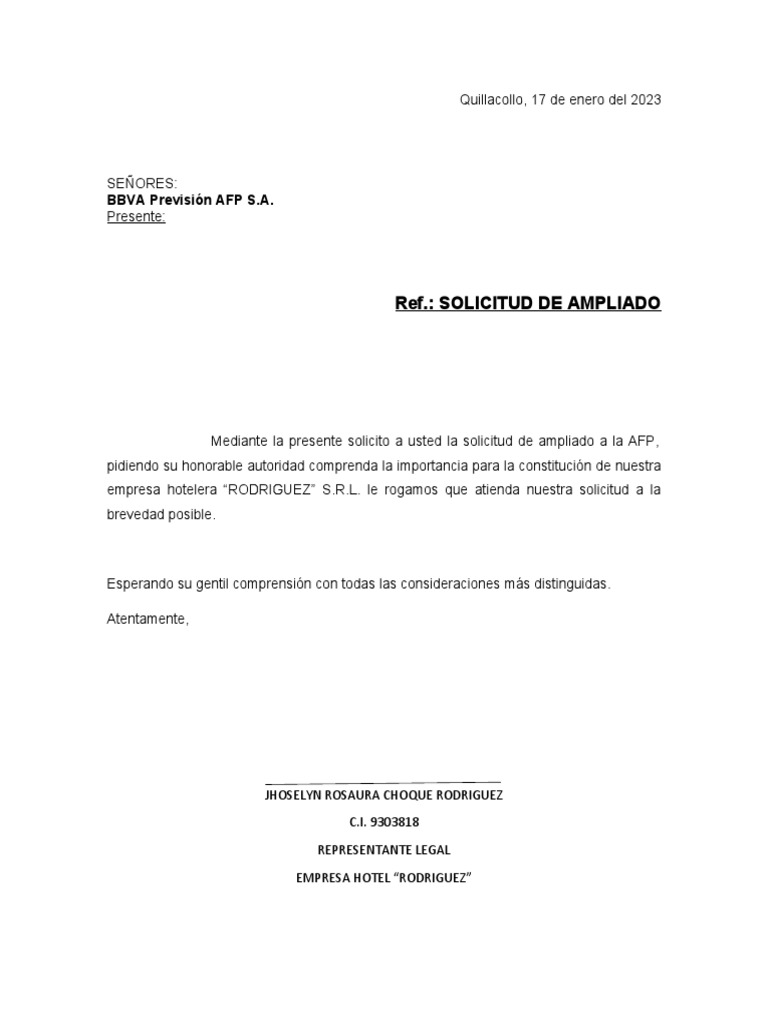 Carta de Solicitud de Ampliacion | PDF